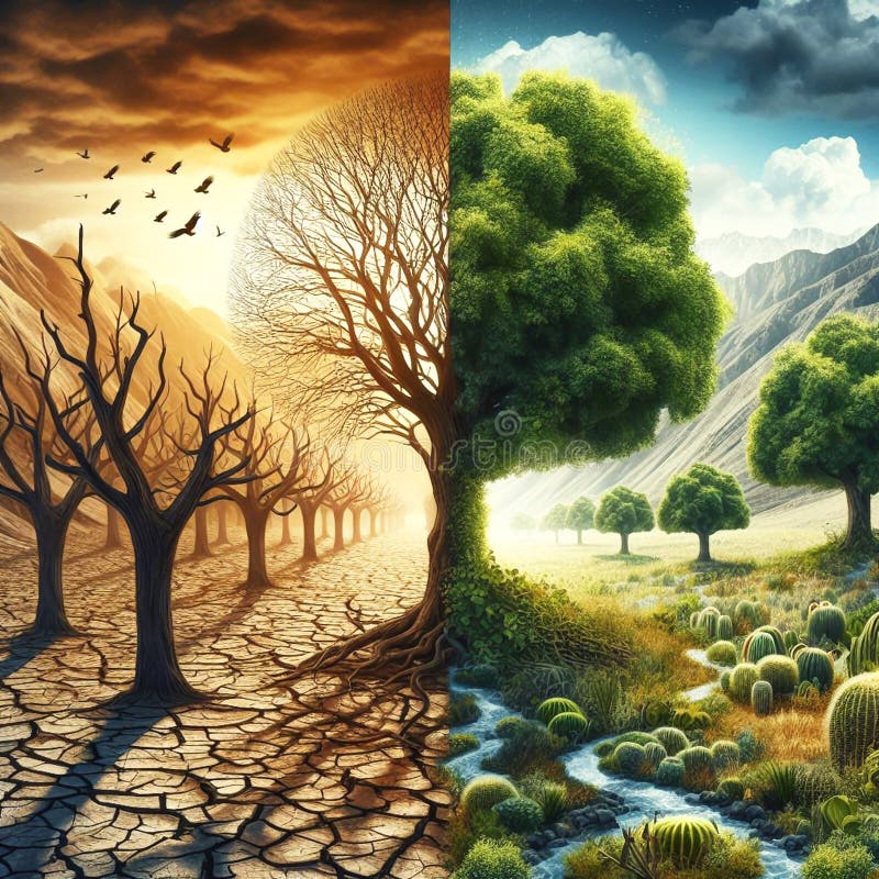 Landscape with Half Dry Trees and the Other Half Lush. Environment and ...