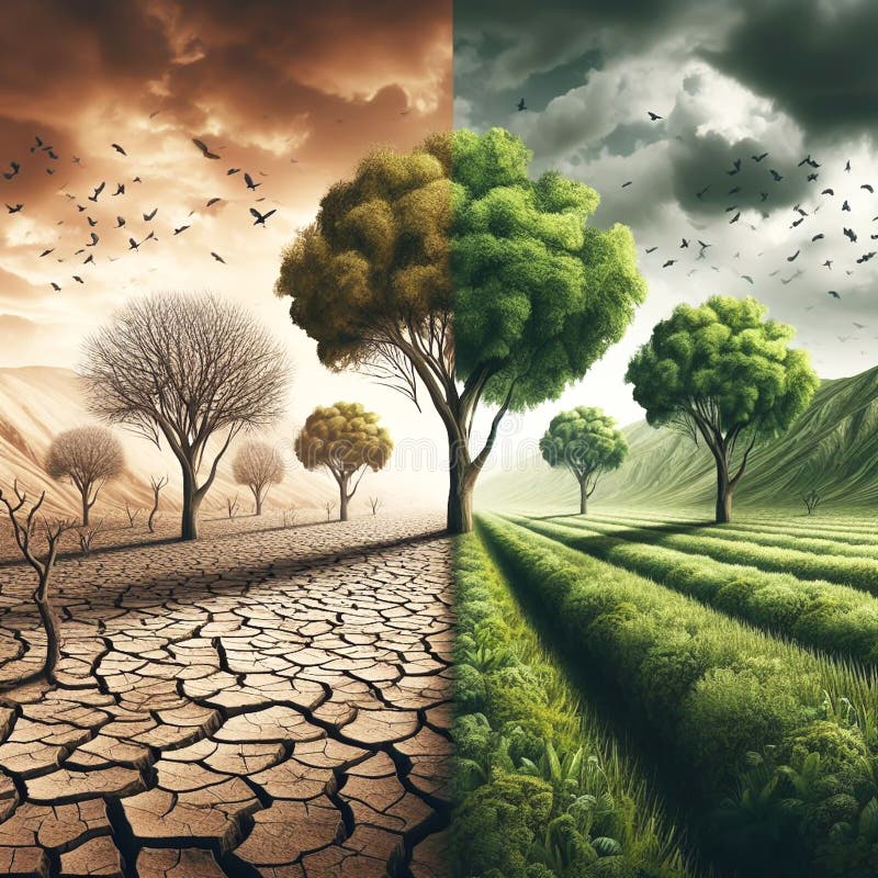 Landscape with Half Dry Trees and the Other Half Lush. Environment and ...