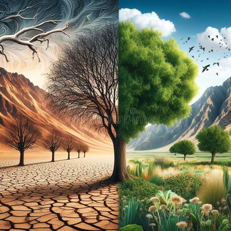 Landscape with Half Dry Trees and the Other Half Lush. Environment and ...