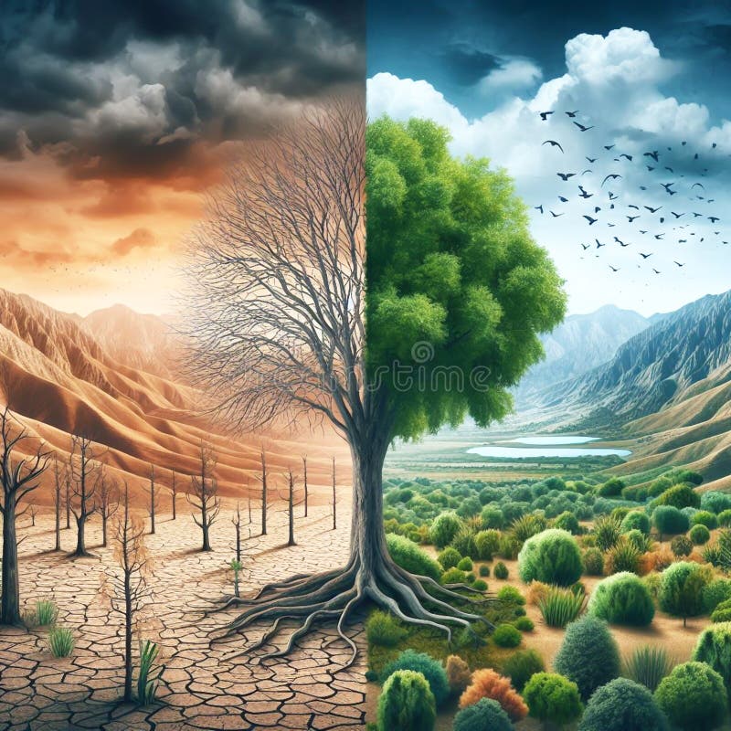 Landscape with Half Dry Trees and the Other Half Lush. Environment and ...