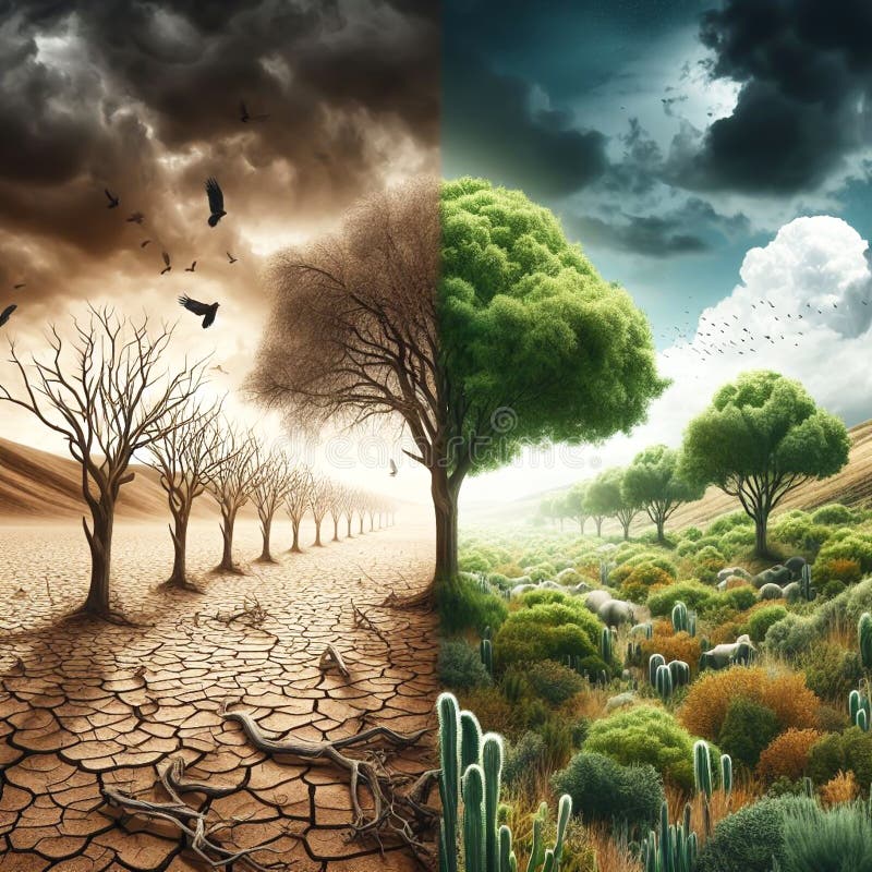 Landscape with Half Dry Trees and the Other Half Lush. Environment and ...