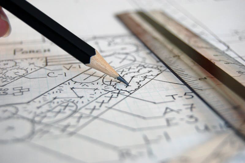 Landscape Hand Design Drawing Closeup Stock Photo - Image of engineer ...