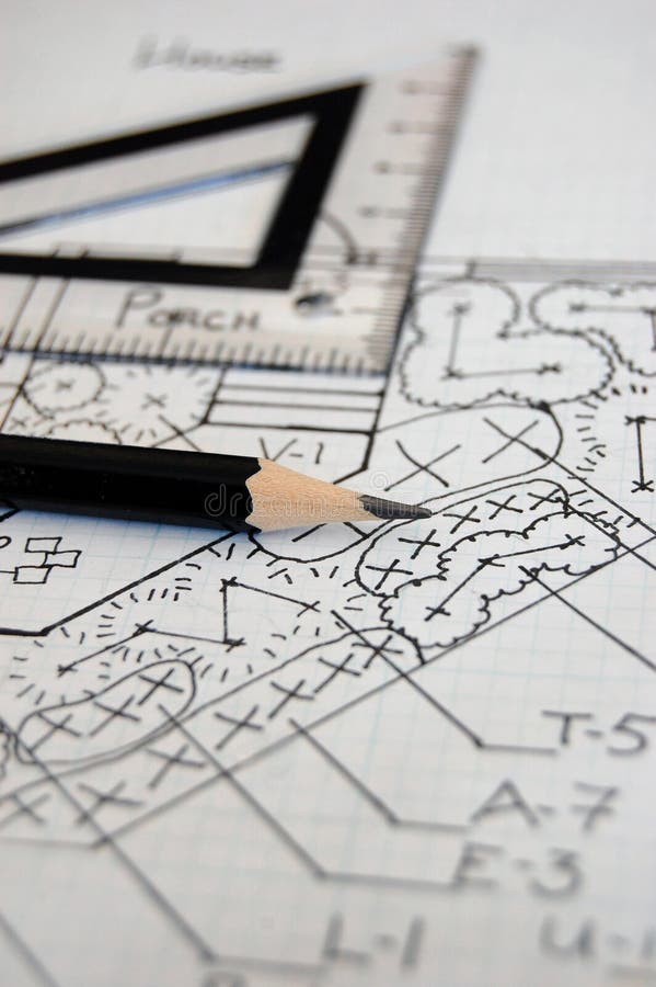 Landscape Hand Design Drawing Closeup Stock Photo - Image of elements ...