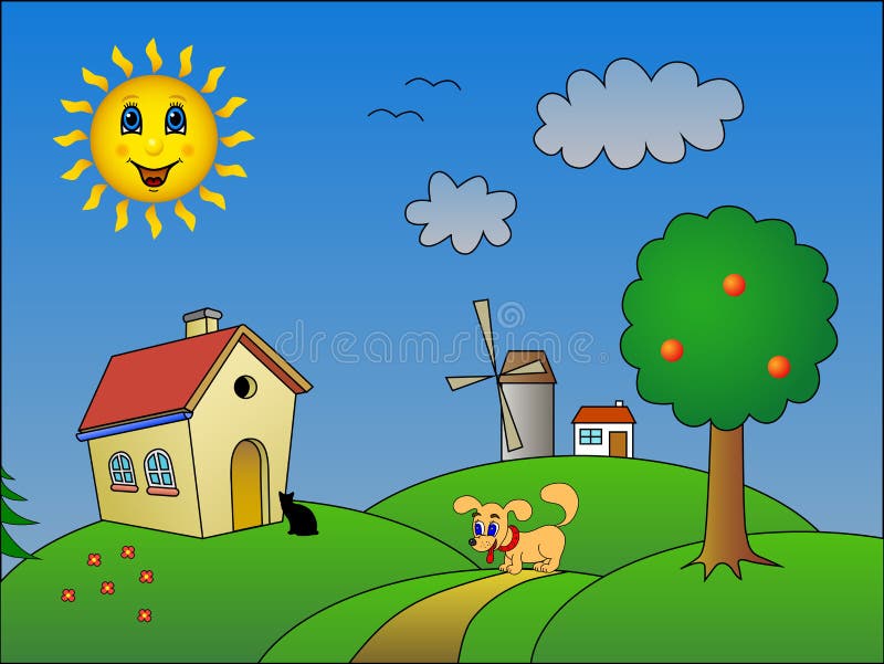 Landscape with happy sun stock vector. Illustration of kids - 35390666