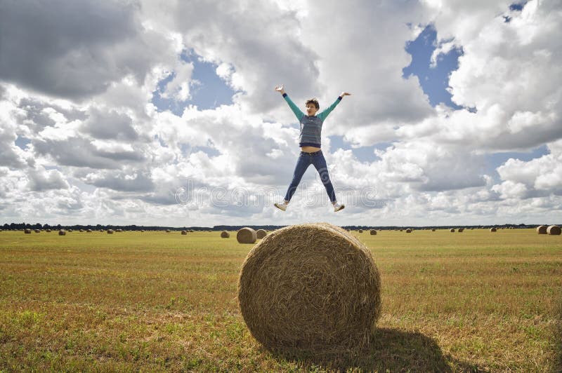 Landscape with a haystack stock image. Image of happiness - 87785857