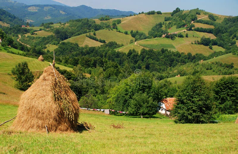 Landscape with Haystack and House Stock Image - Image of leaves, farm ...