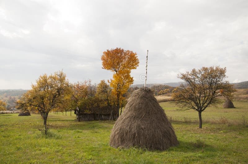 Landscape with haystack stock photo. Image of season - 82792108