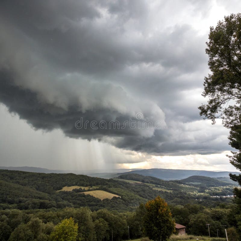 Landscape with Heavy Grey Thunderstorm Clouds Stock Illustration ...