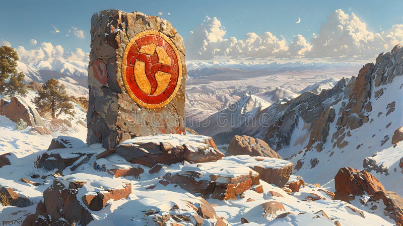 Landscape with High Rocks, Blue Sky with Moon. Rocky Mountain Peaks in ...