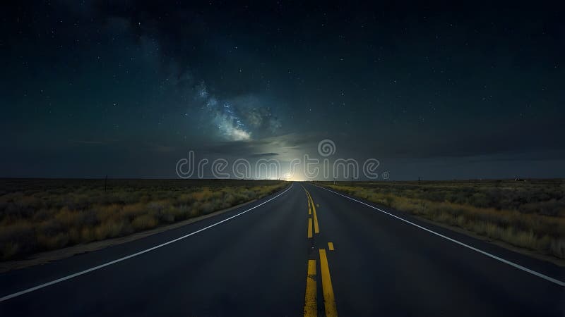 A Landscape of a Highway Road at Dark Night Stock Photo - Image of ...