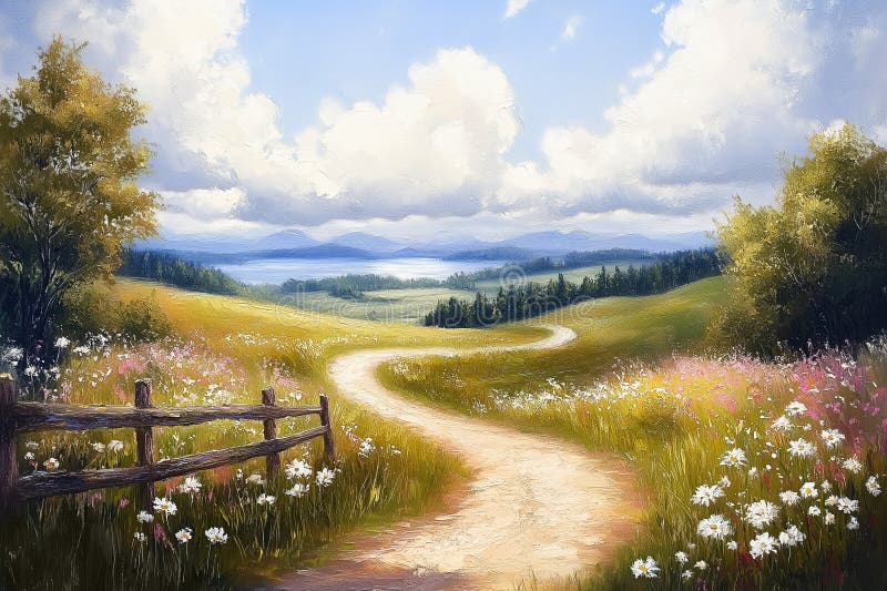 Landscape with a Hiking Path Stock Illustration - Illustration of ...