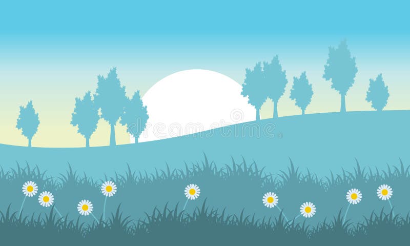 Landscape of Hill with Flower at Spring Stock Vector - Illustration of ...