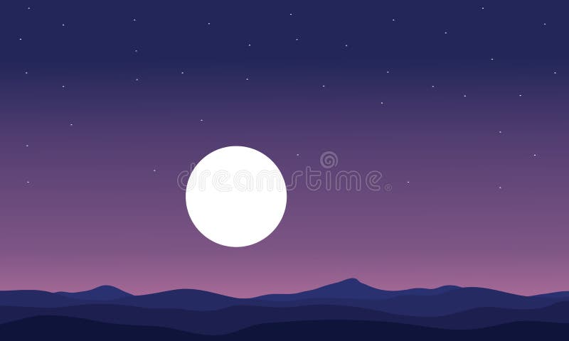 Landscape Hill and Full Moon Silhouette Stock Vector - Illustration of ...