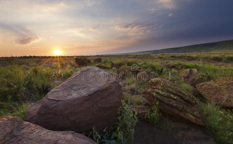 Landscape of Hill with Rocks and Clouds at Sunset Stock Image - Image ...