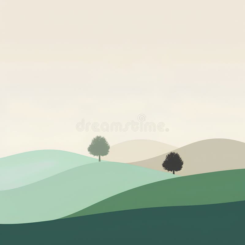 Landscape with Hills and Trees. Vector Illustration in Flat Style Stock ...