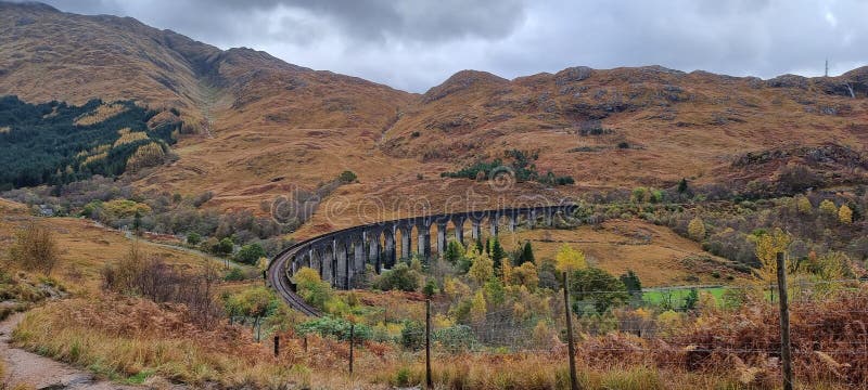 Landscape of the Hillside in Autumn with a Railroad Bridge Stock Photo ...
