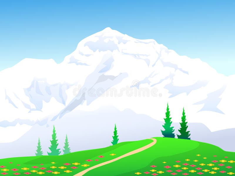 Landscape of Himalayas stock vector. Illustration of tree - 34646357