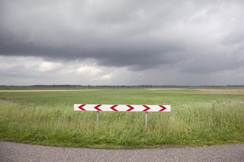 Landscape in Holland with Rain Clouds an Traffic Sign Stock Image ...