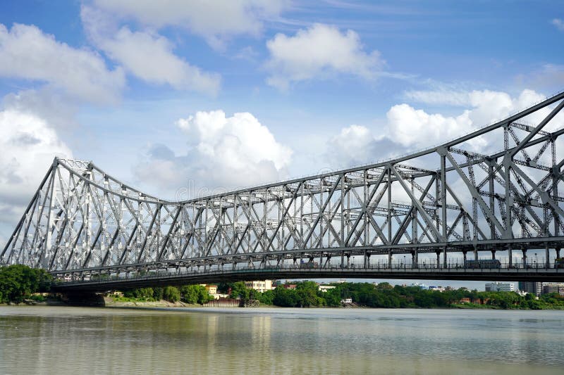 Landscape of Howrah Bridge Over River Ganga Stock Photo - Image of ...