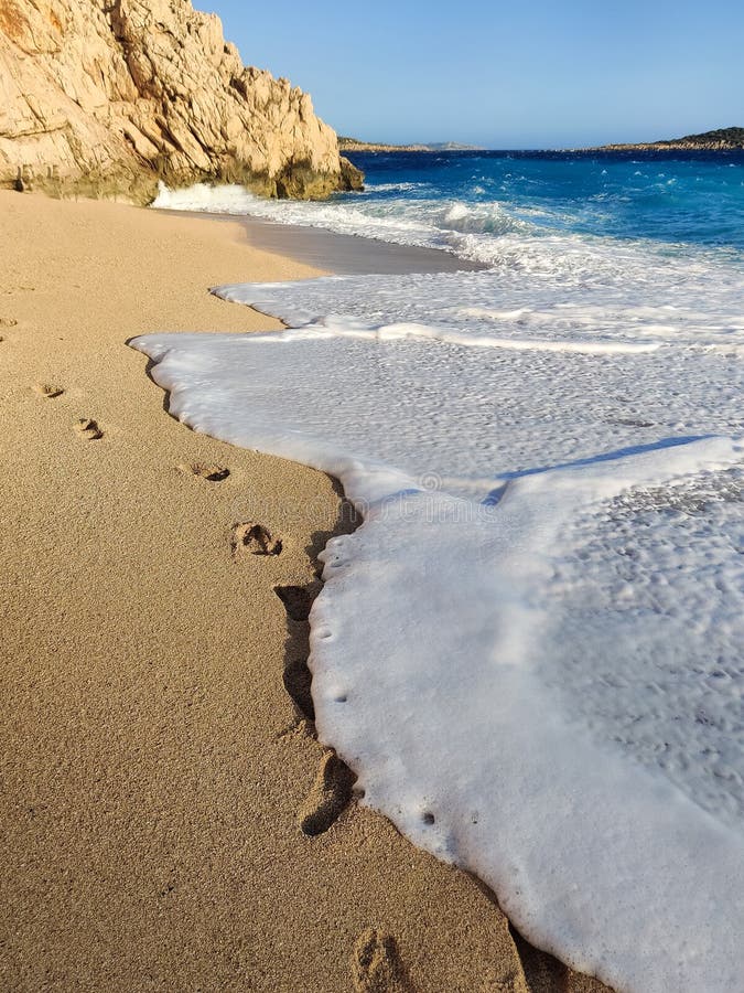 Landscape with Human Footprints on a Sandy Sea Beach Stock Image ...