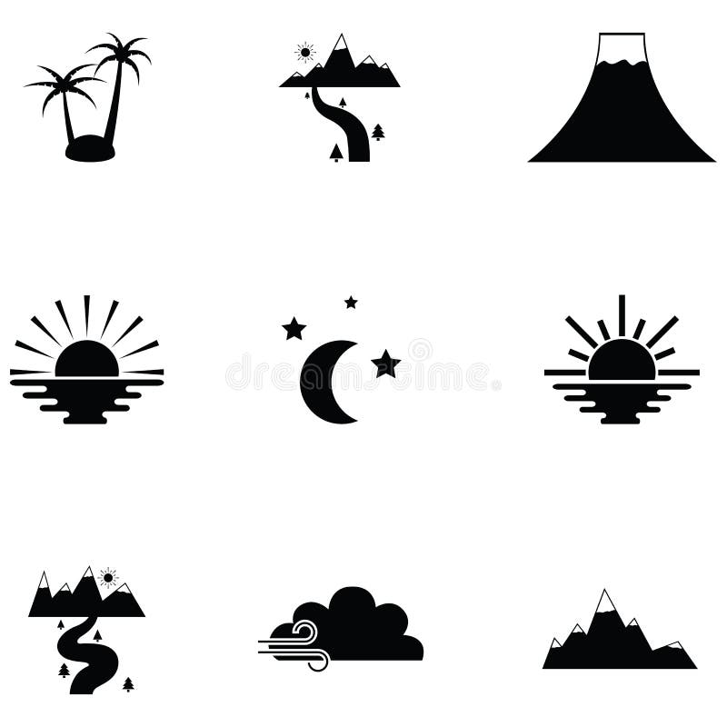 Landscape icon set stock vector. Illustration of grass - 122784727