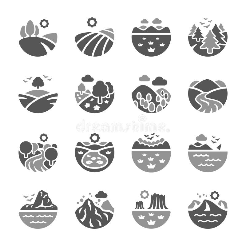 Landscape icon set stock vector. Illustration of garden - 149199900