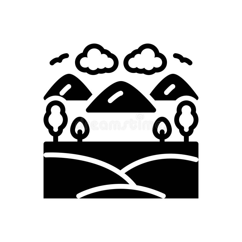 Black Solid Icon for Landscape, Valley and Hill Stock Illustration ...