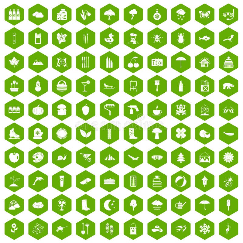 100 Landscape Icons Hexagon Green Stock Vector - Illustration of leaf ...