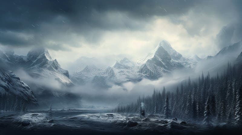 Landscape Illustration of Alps with a Snow Rock Mountain. Generative AI ...