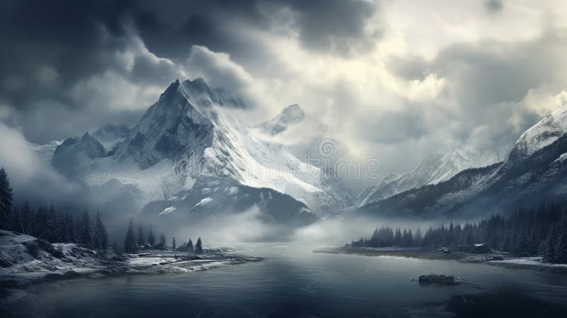 Landscape Illustration of Alps with a Snow Rock Mountain. Generative AI ...