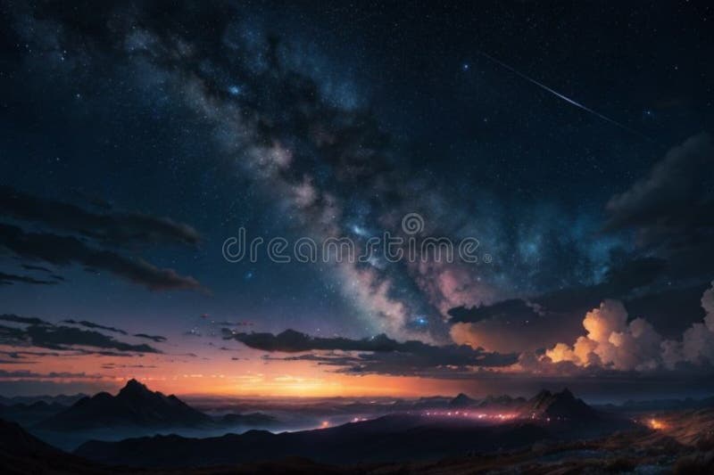 Landscape Illustration of a Beautiful Night Sky and Clouds, AI ...