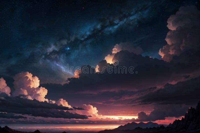Landscape Illustration of a Beautiful Night Sky and Clouds, AI ...
