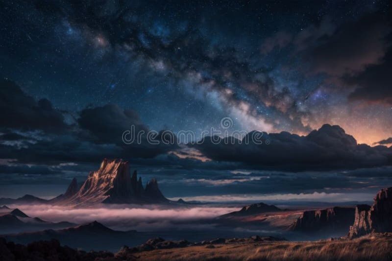 Landscape Illustration of a Beautiful Night Sky and Clouds, AI ...