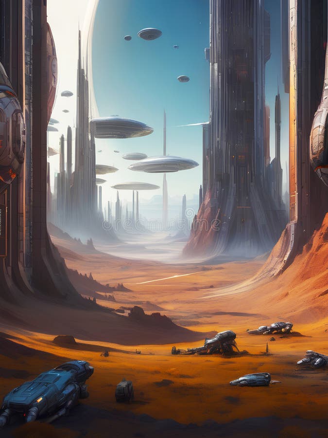 Landscape Illustration of Expanse Scifi Spacescape Ceres Colony Stock ...
