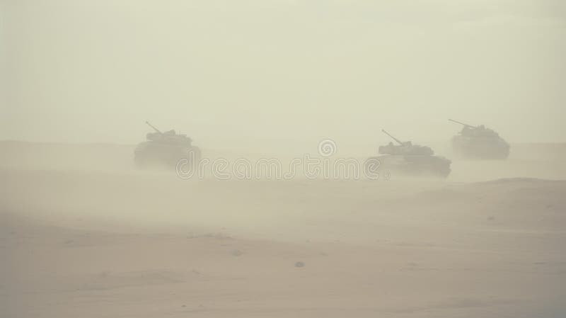 Fast Military Tanks Moving on Desert Dunes and Creating a Dusty Path ...