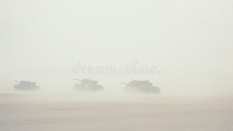 Fast Military Tanks Moving on Desert Dunes and Creating a Dusty Path ...