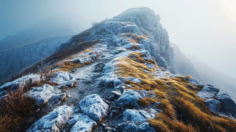 A Path on Top of the Mountain in Cold Freezing Conditions Stock ...