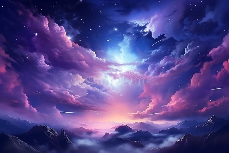 Landscape Illustration of Purple and Blue Clouds in the Night Sky ...