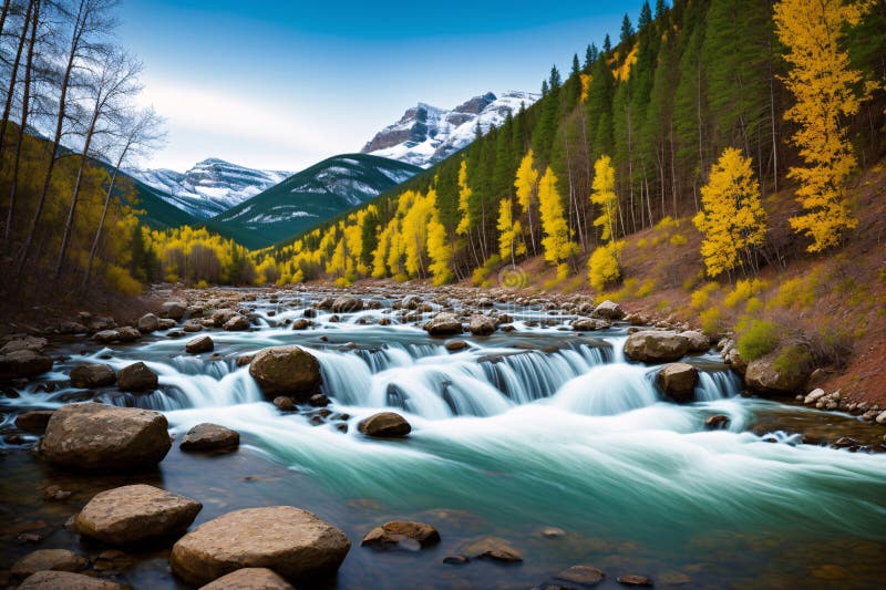 The Mountain River Has Slow Shutter Speeds. Stock Illustration ...