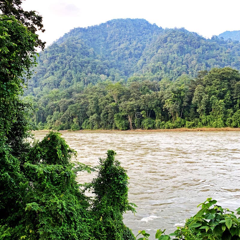 Landscape Image with Mountains, Trees and a River in Front. Beautiful ...