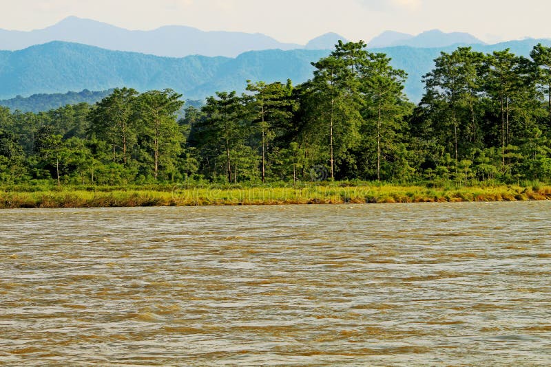 Landscape Image with Mountains, Trees and a River in Front. Beautiful ...