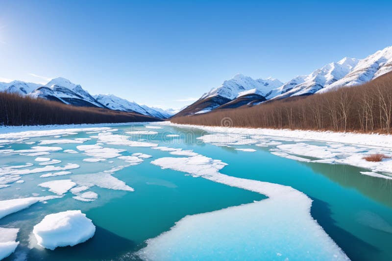 A Thaw in the Ice of the River. Stock Illustration - Illustration of ...