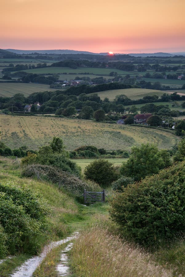 Landscape Image Summer Sunset View Over English Countryside Stock Image ...