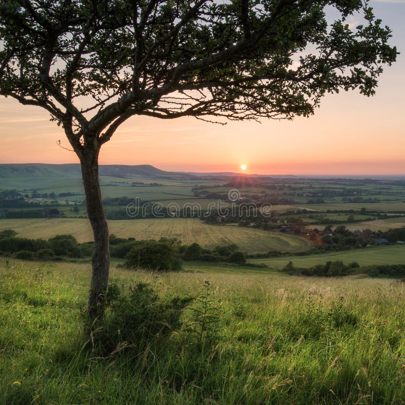 Landscape Image Summer Sunset View Over English Countryside Stock Image ...