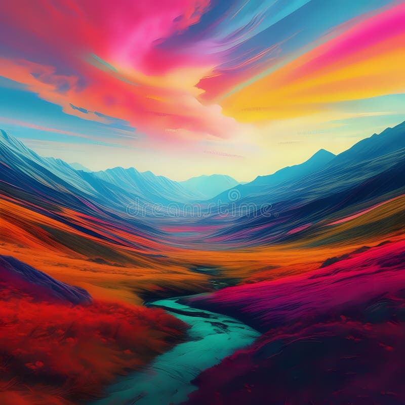 A Landscape Image Transformed into a Psychedelic and Colorful Scene ...