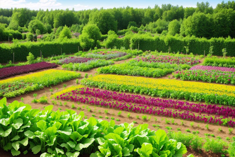 A View of a Vegetable Patch with Cabbage. Stock Illustration ...