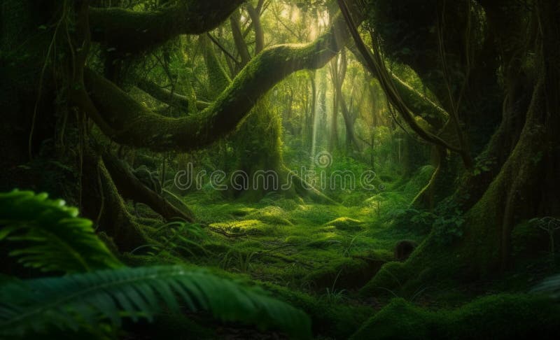 Landscape from the Inside of a Forest with Dense Green Vegetation ...
