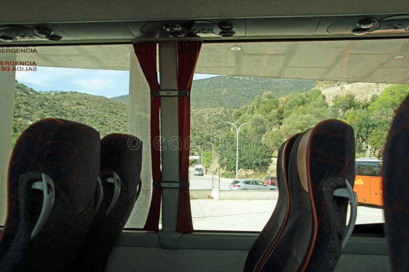 Landscape of Interior of a Bus at a Bus Stop during Summer Cadaques ...