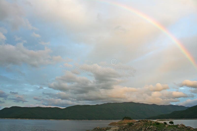 Landscape of Island and Rainbow after Rain Stock Photo - Image of ...