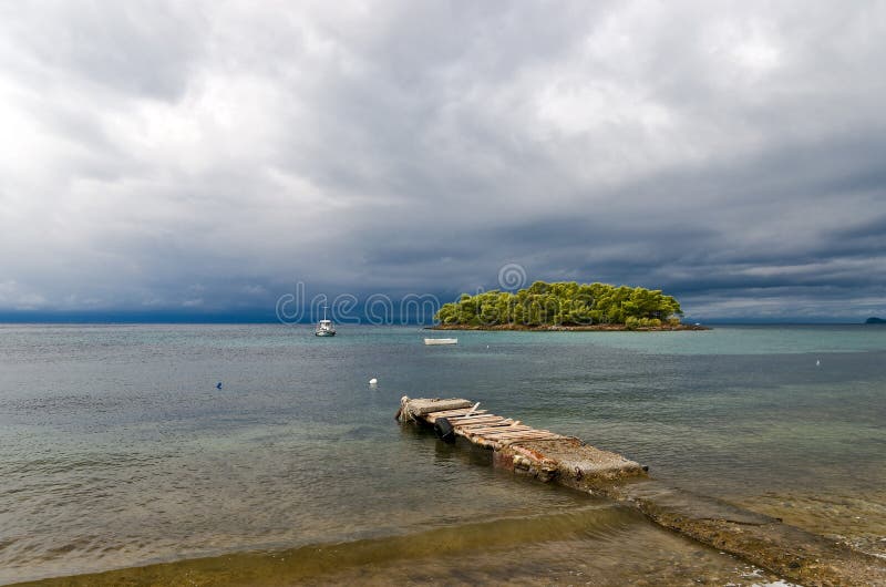 Landscape with an Island and a Storm Stock Photo - Image of blue, wave ...